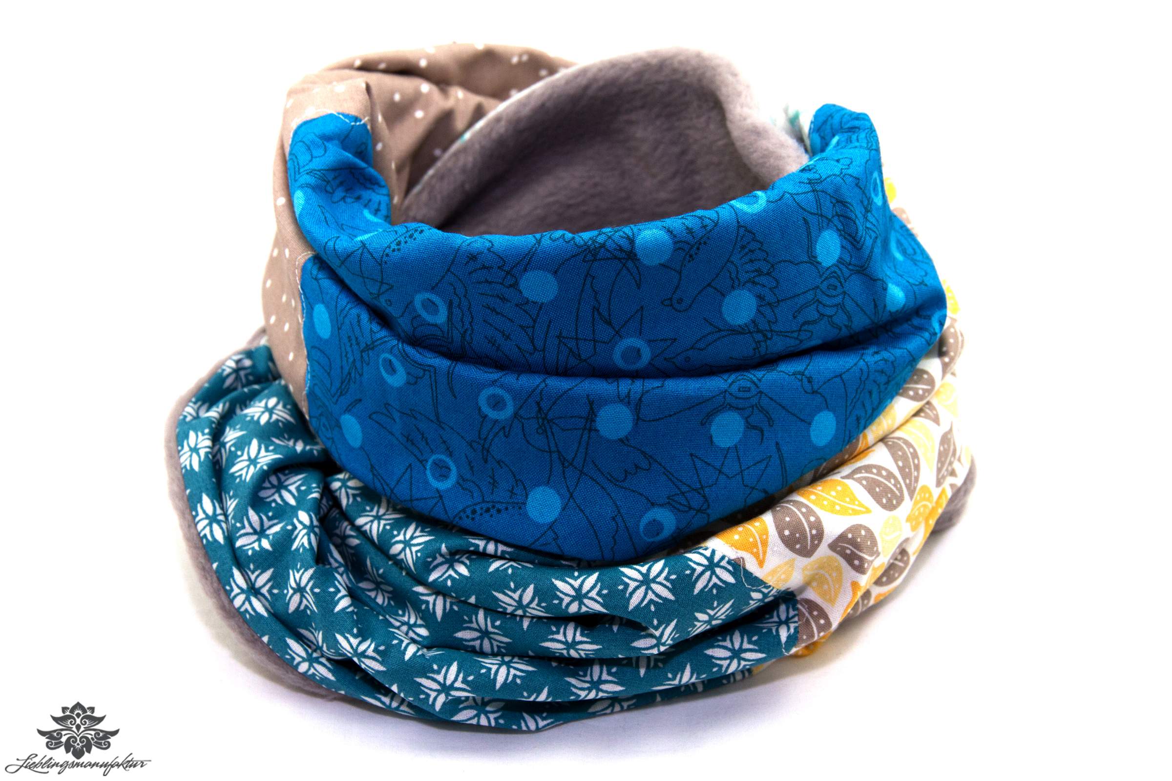 Blauer Schal Fleece Loop Patchwork Winter blau