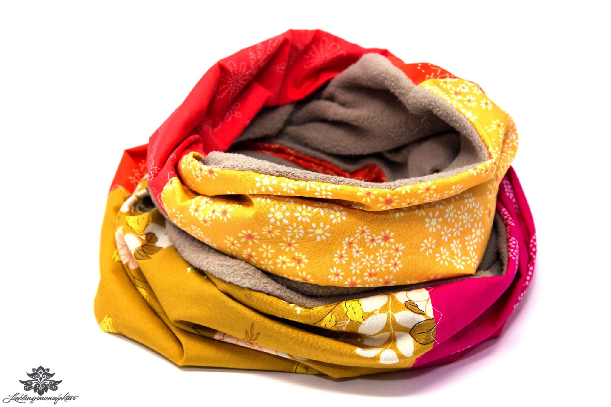 Blauer Schal Fleece-Loop im Patchwork-Design für den Winter