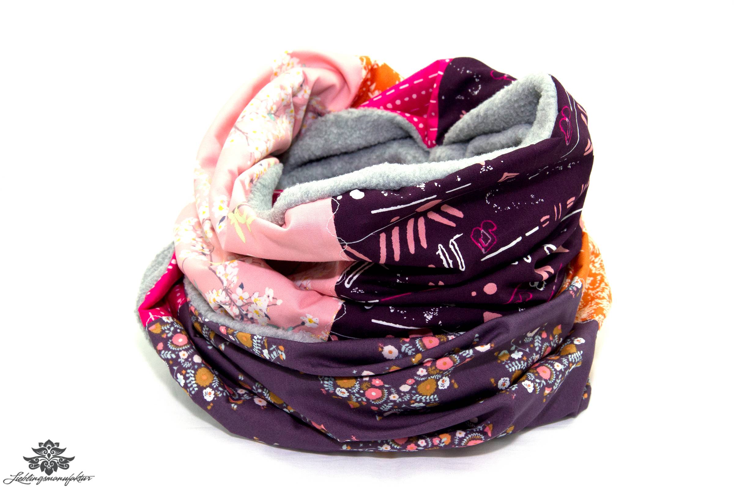 Roter Schal | ein Winter-Schal mit Fleece im Patchwork-Design | Unikat