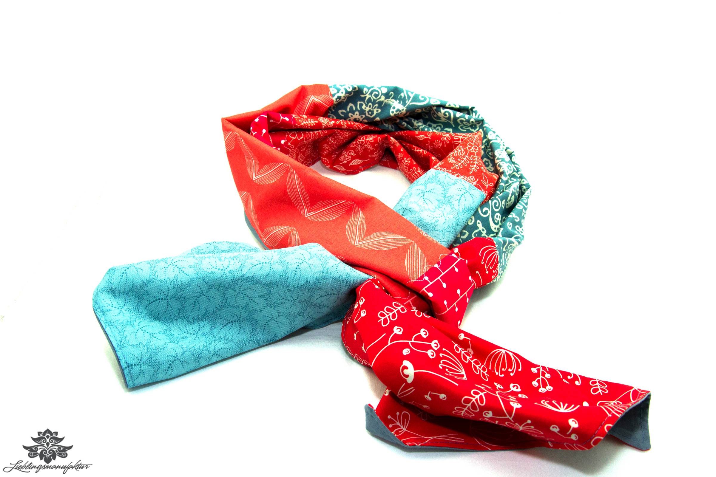 Tuch rot Schal aus Baumwolle Einzelstück Patchwork